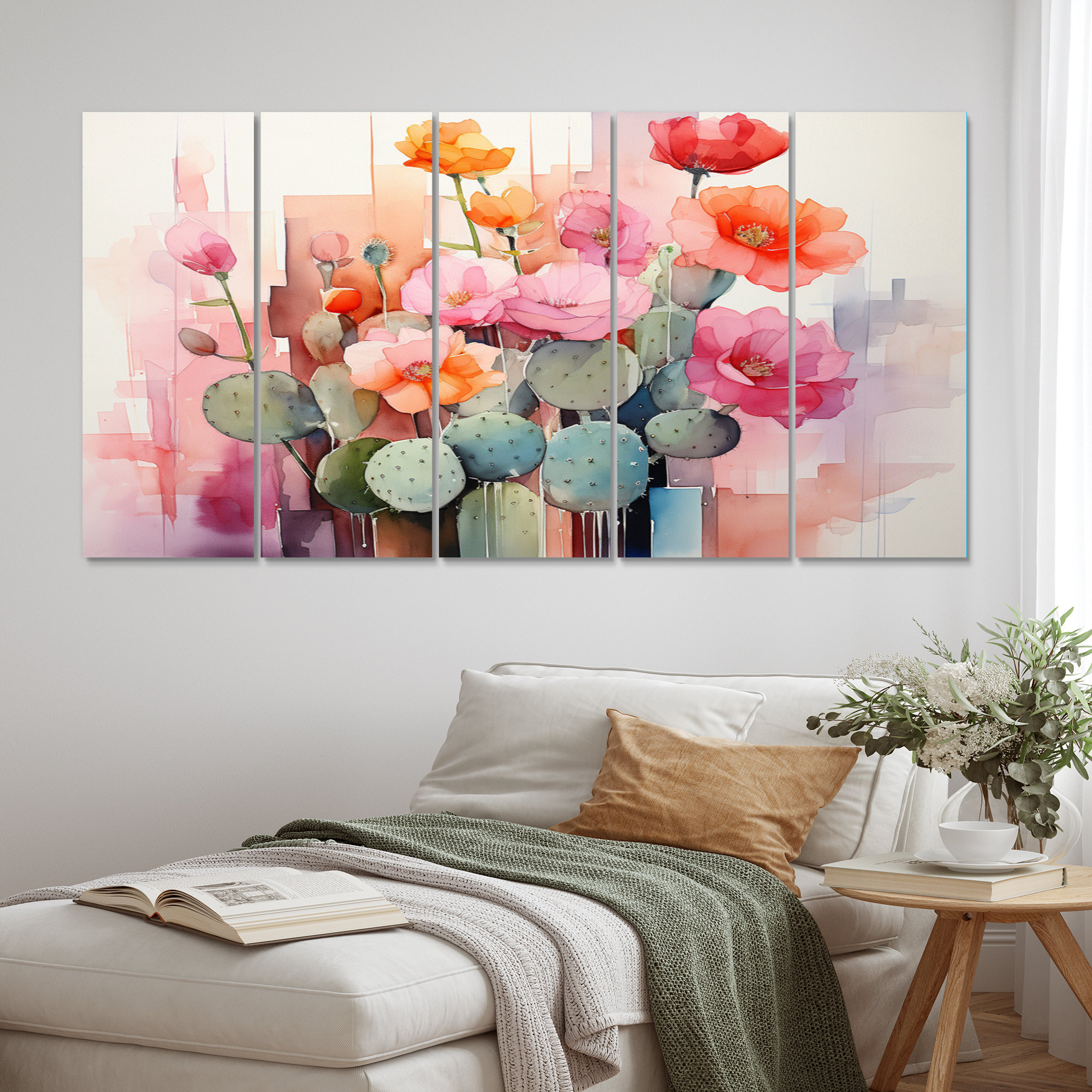 Dakota Fields Pink Green Cactus Representation Multicolored Acrylic II On Canvas 5 Pieces Print ...